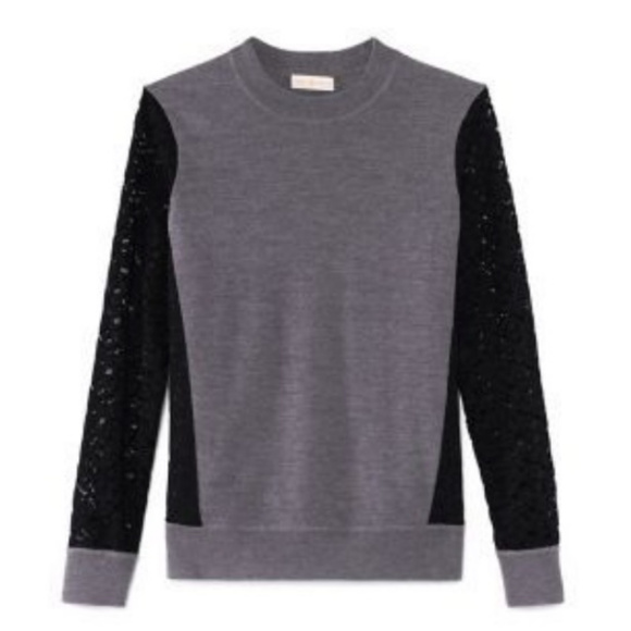 Tory Burch | Sweaters | Tory Burch Grey Kammy Sweater W Black Lace Size ...